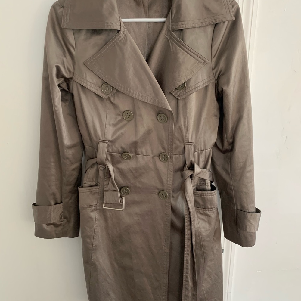 Bebe Satin Double Breasted Spring Trench Coat - Gem